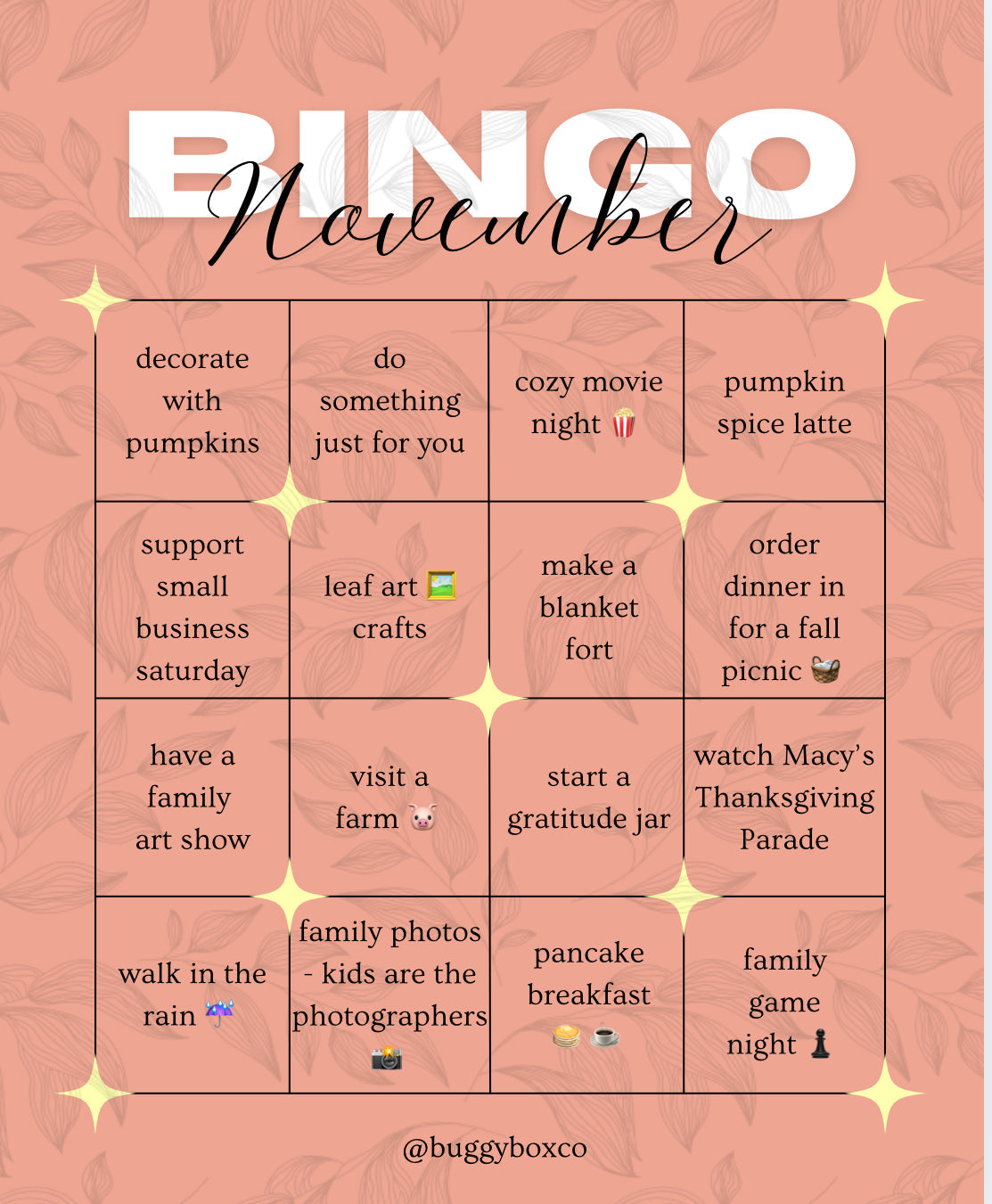 🍁 Family Fun This Fall: Our November Bingo Card Challenge! – Buggy Box Co.